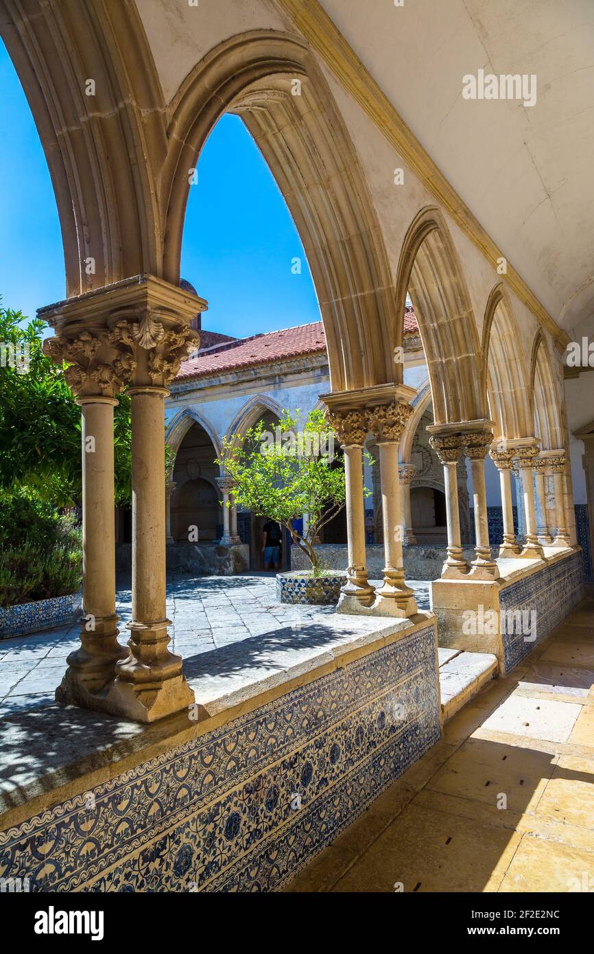 Central square of the inside medieval Templar castle in Tomar in a ...