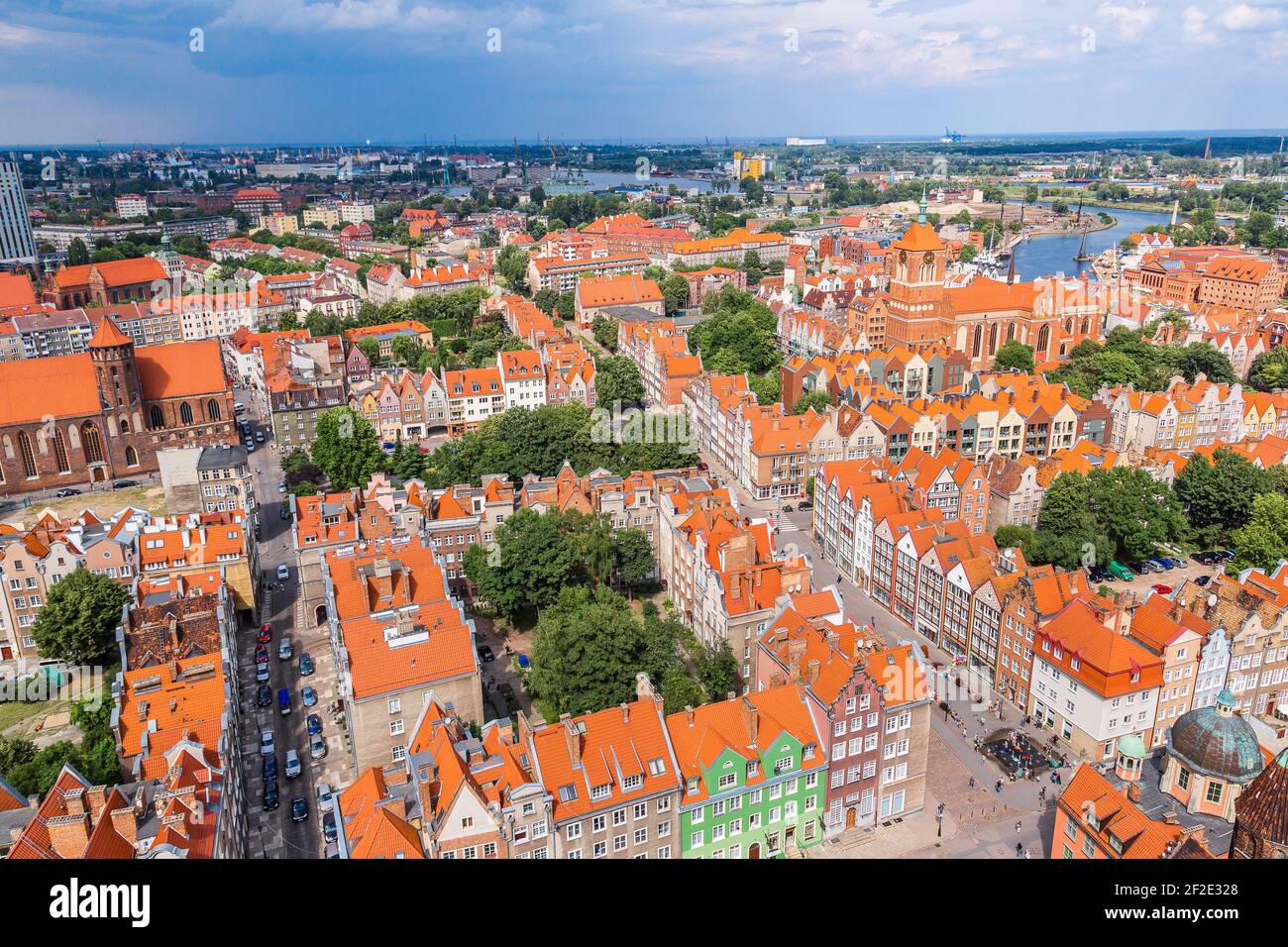 Old Town in Gdansk, aerial view from cathedral tower, Poland Stock ...