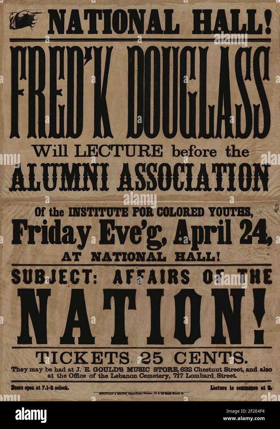 Poster announcing a lecture of Frederick Douglass Stock Photo - Alamy