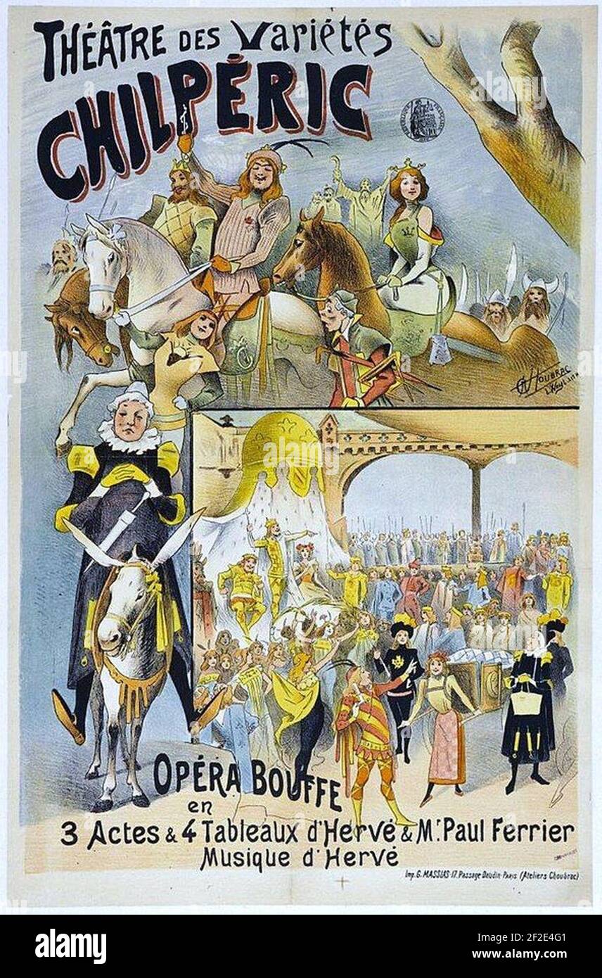 Poster by Alfred Choubrac for the 1895 revival of ''Chilperic'' Stock ...
