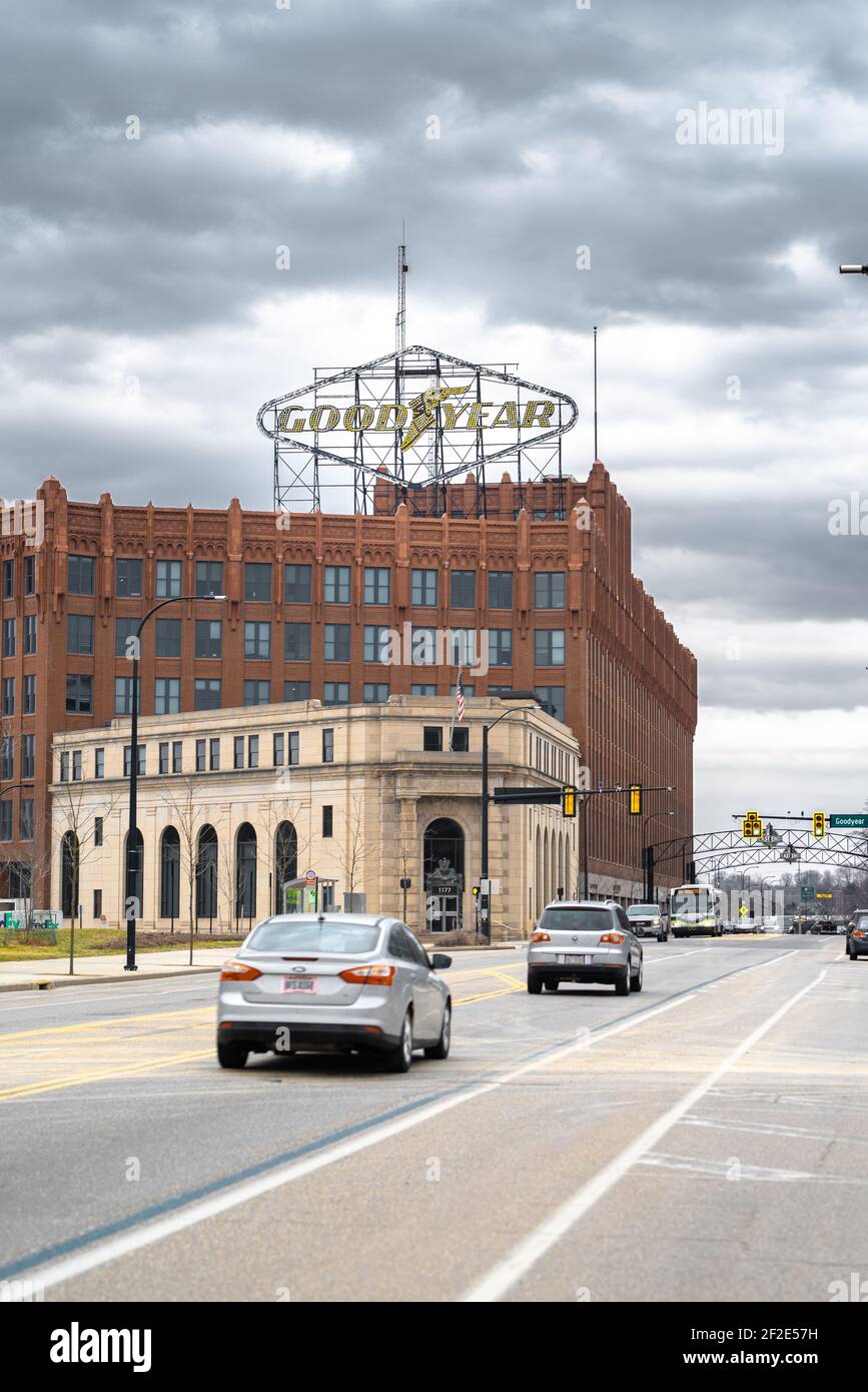 GGoodyear global headquarters sign in akron ohio Stock Photo - Alamy