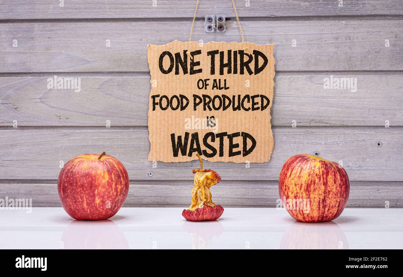 One third of all food is wasted text, 3 apples, one rotten to ...