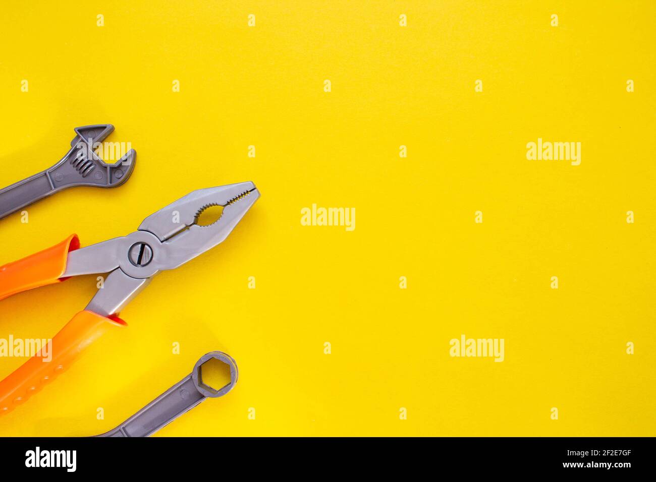 Set of childrens plastic tools on an isolated background Stock Photo ...