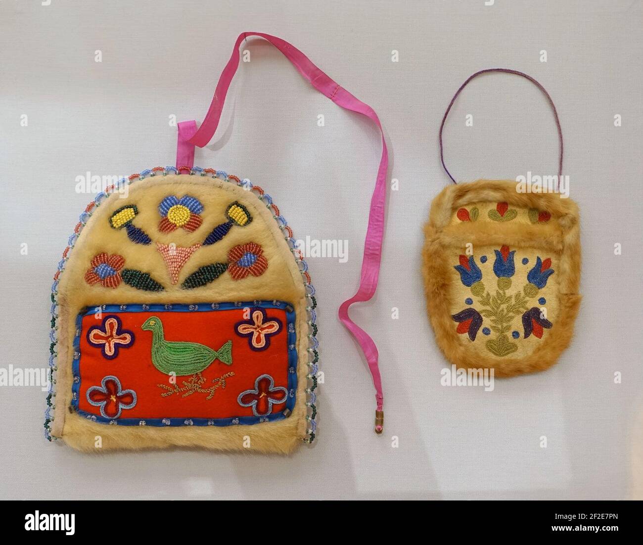 Pouches, Montagnais, Northeastern Canada, buckskin, fur, fabric ...