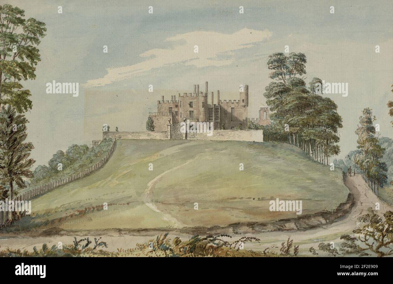 Powis Castle from rear, watercolour Stock Photo - Alamy