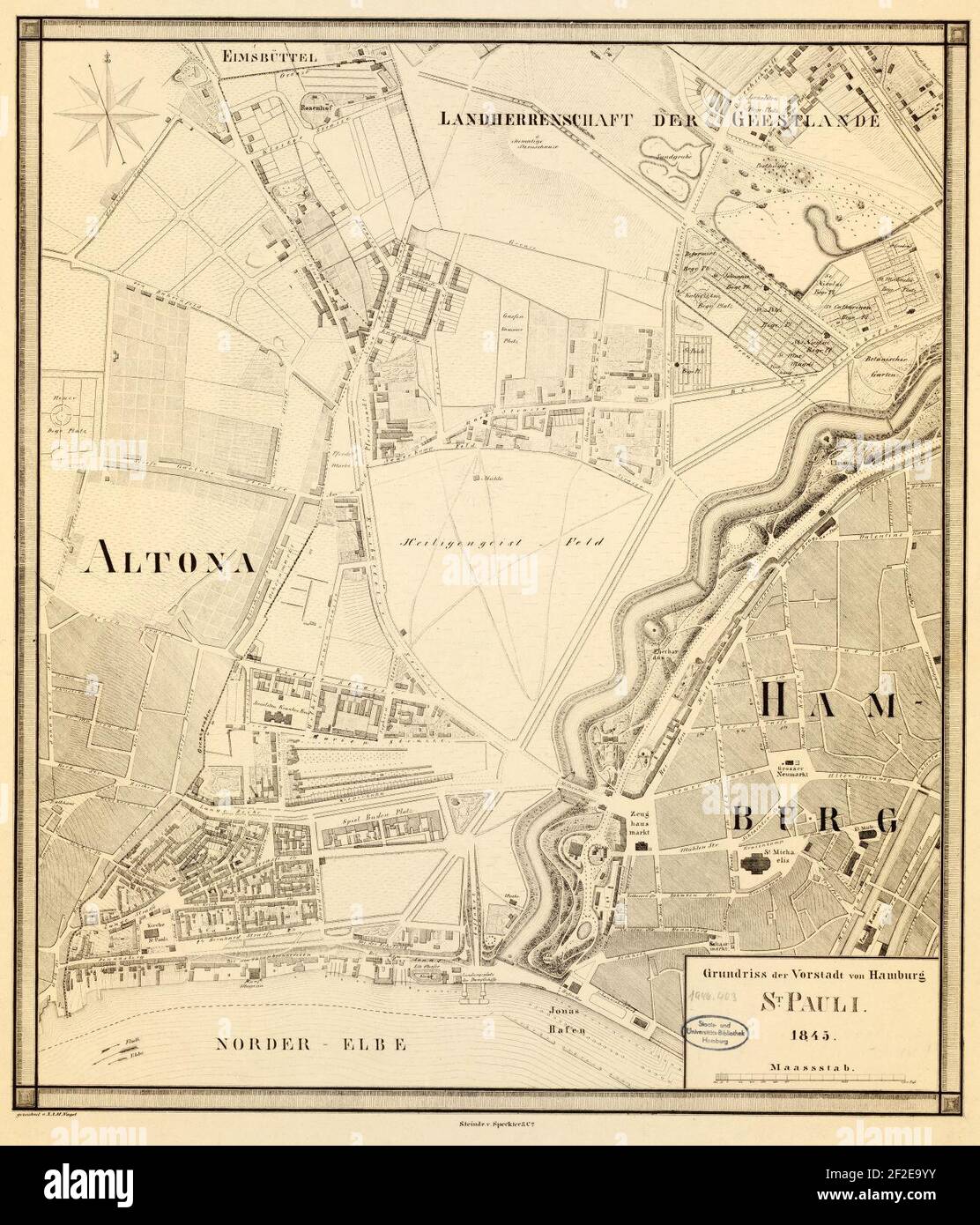 Grundriss der Vorstadt von Hamburg S(ank)t Pauli (1845 Stock Photo - Alamy