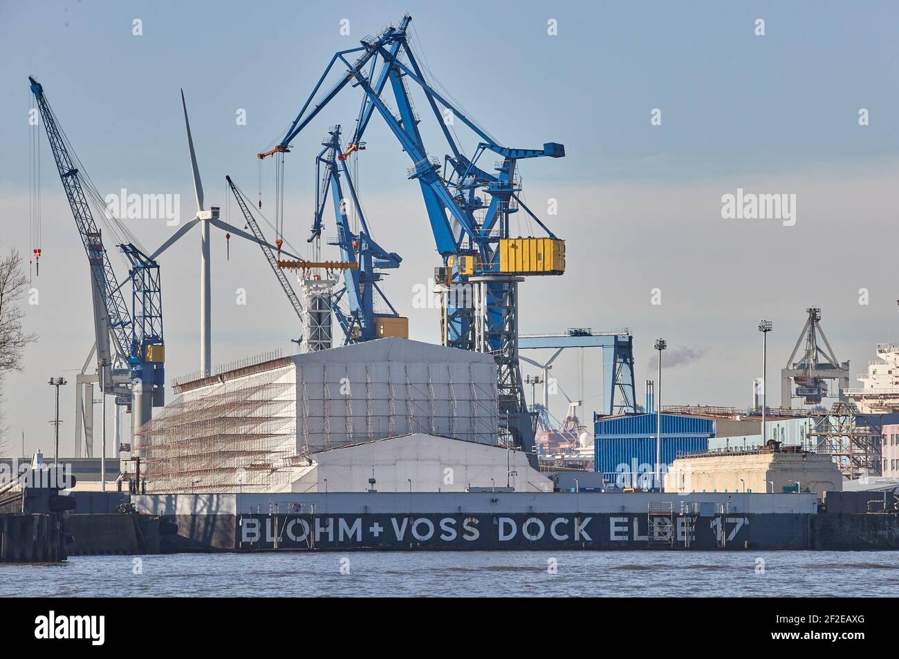 Hamburg, Germany. 22nd Feb, 2021. Dock 17 with the inscription: "Blohm ...