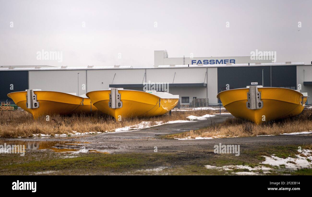Bern, Germany. 16th Feb, 2021. Parts of lifeboats for cruise ships lie ...