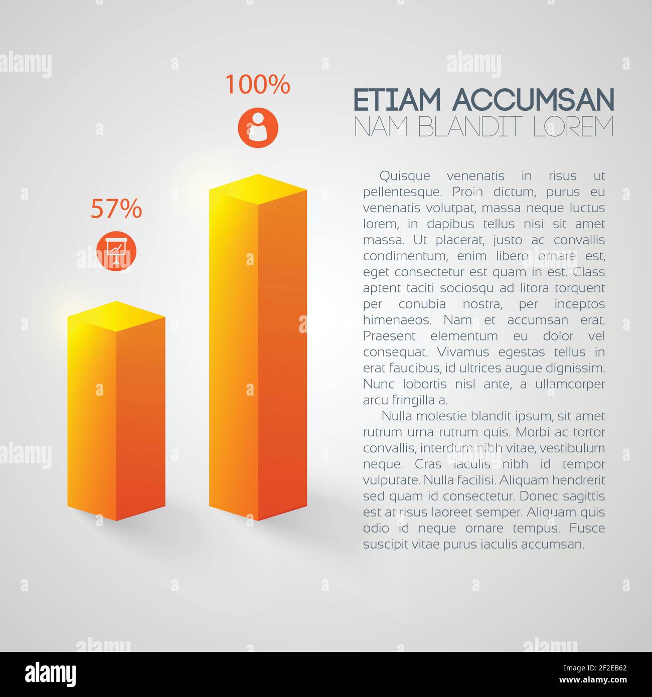 Business infographic concept with 3d two orange columns icons text and ...