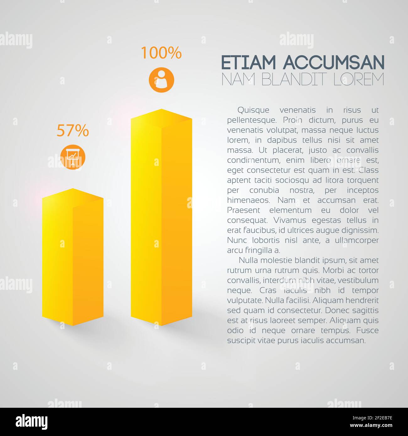 Web infographic template with square two yellow columns business icons ...