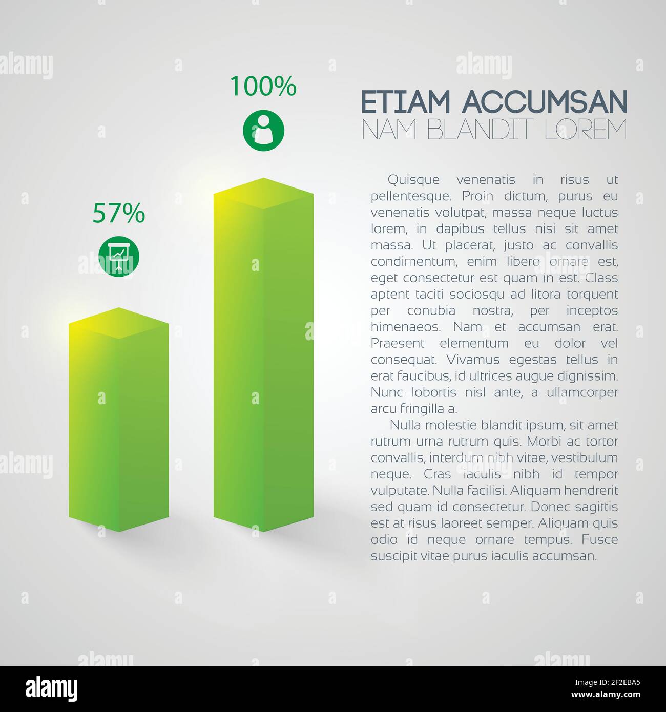 Business infographic template with two green square columns icons text ...