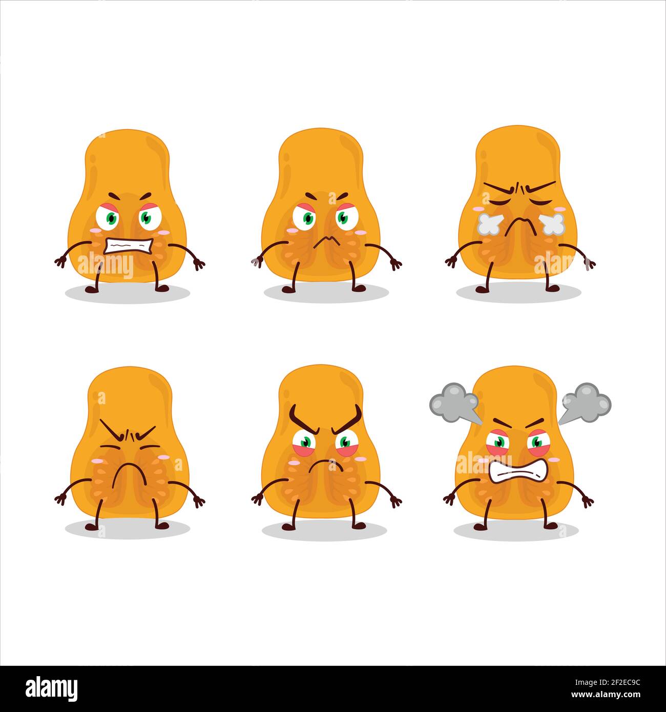 Slice of butternut squash cartoon character with various angry ...