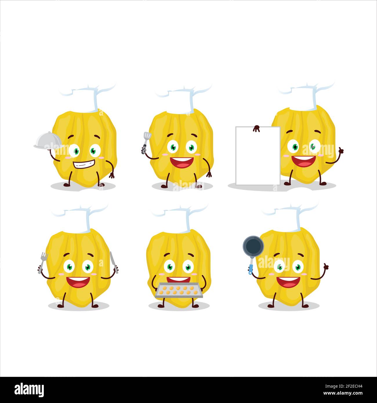 Cartoon character of yellow habanero with various chef emoticons ...