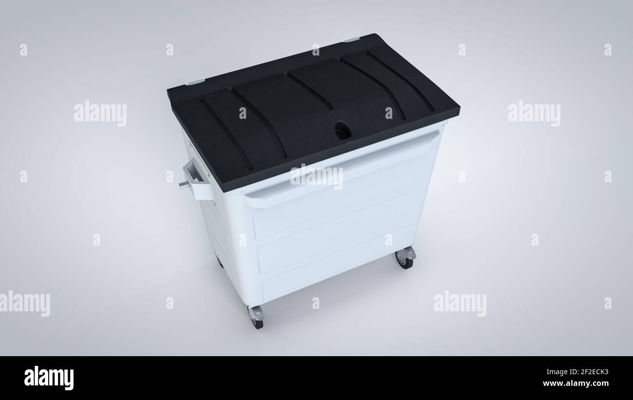 Perspective view of single 4 wheeled recycling garbage container with a ...
