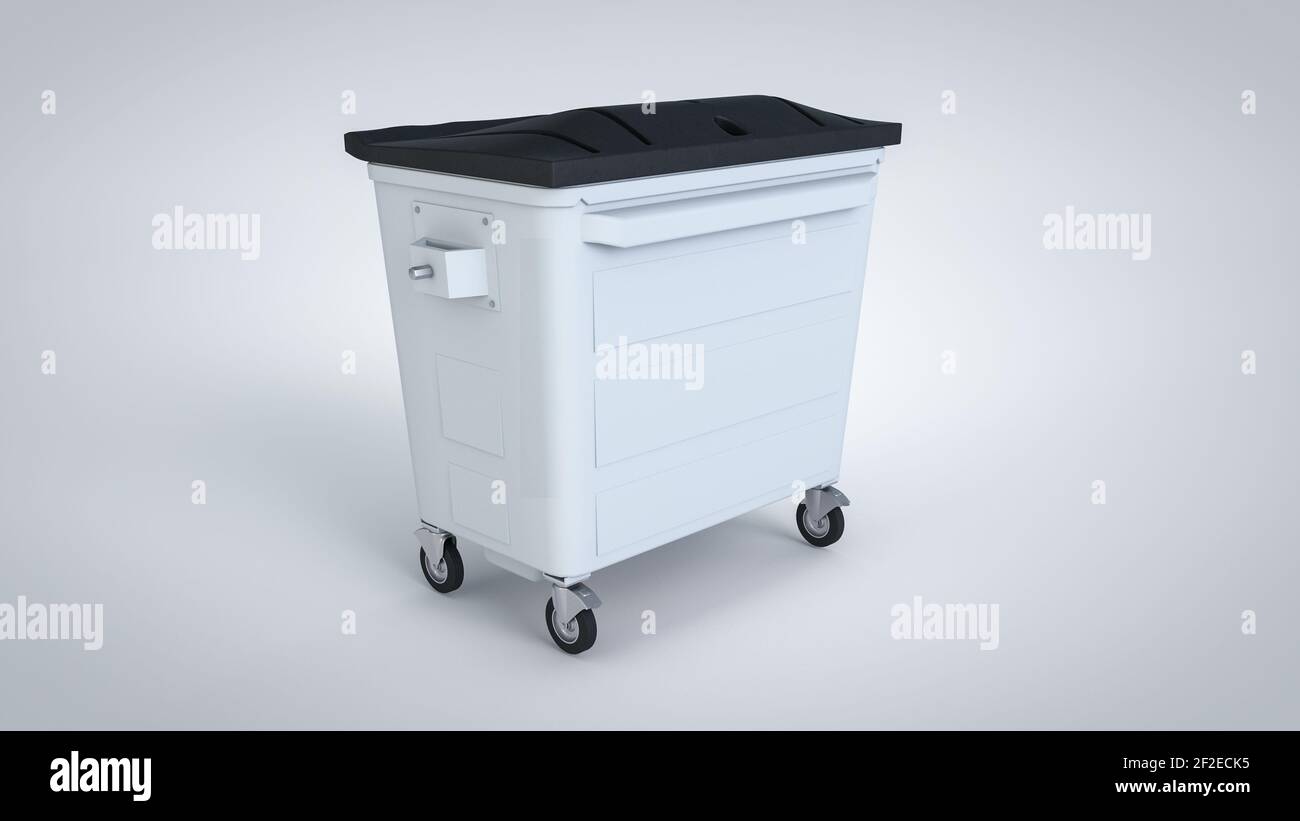 Perspective view of single 4 wheeled recycling garbage container with a ...