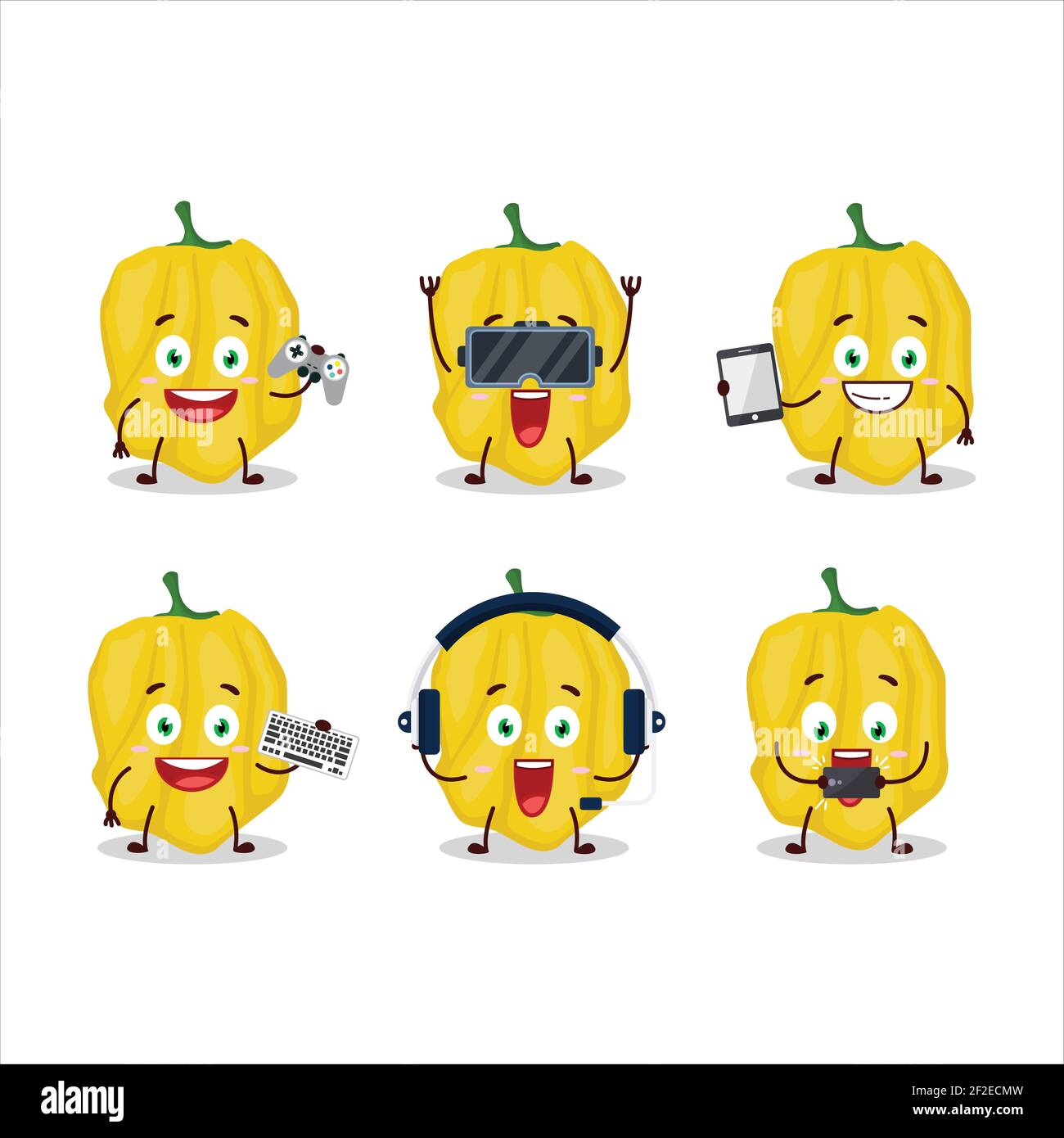 Yellow habanero cartoon character are playing games with various cute ...