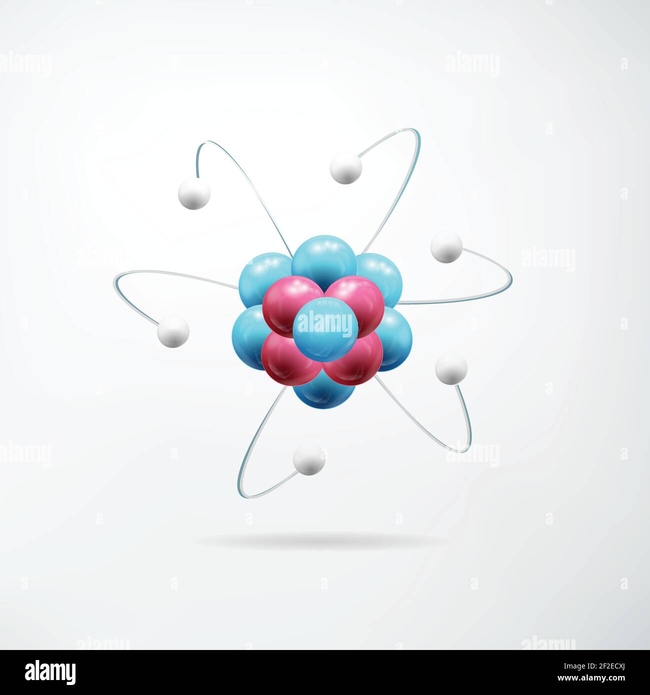 Scientific realistic abstract concept with colorful model of atom on ...