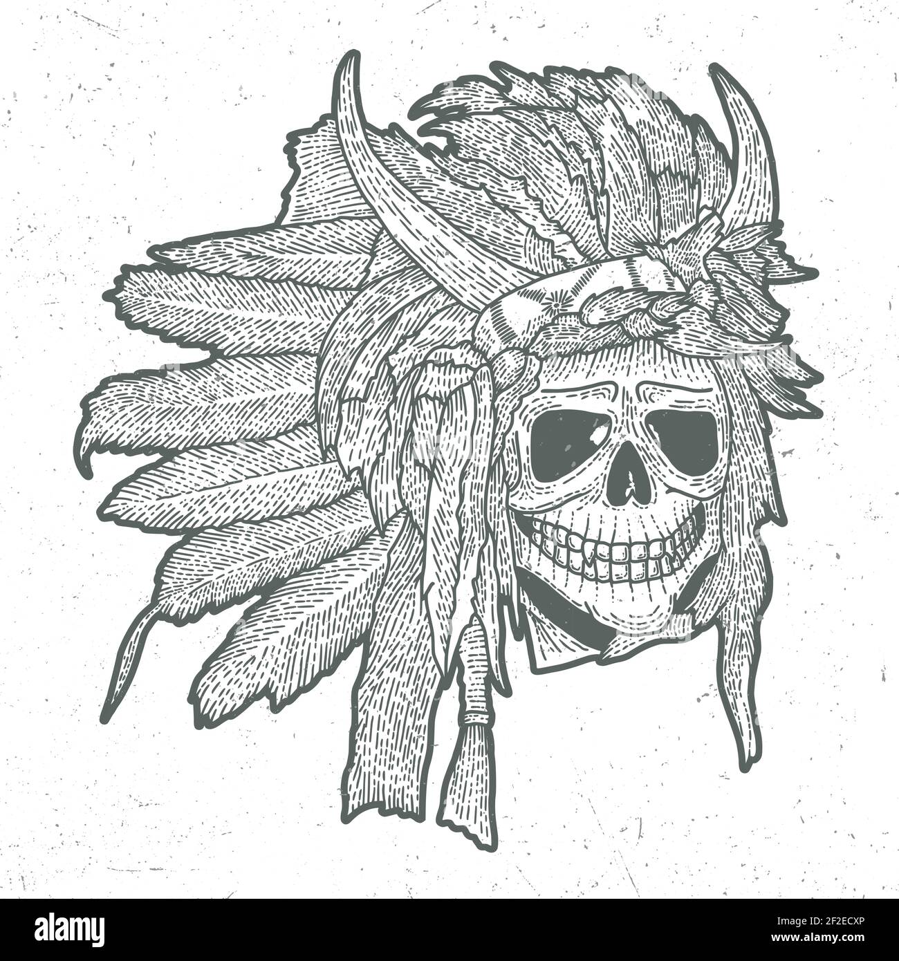 Indian skull mask poster in woodcut style with horns vector ...