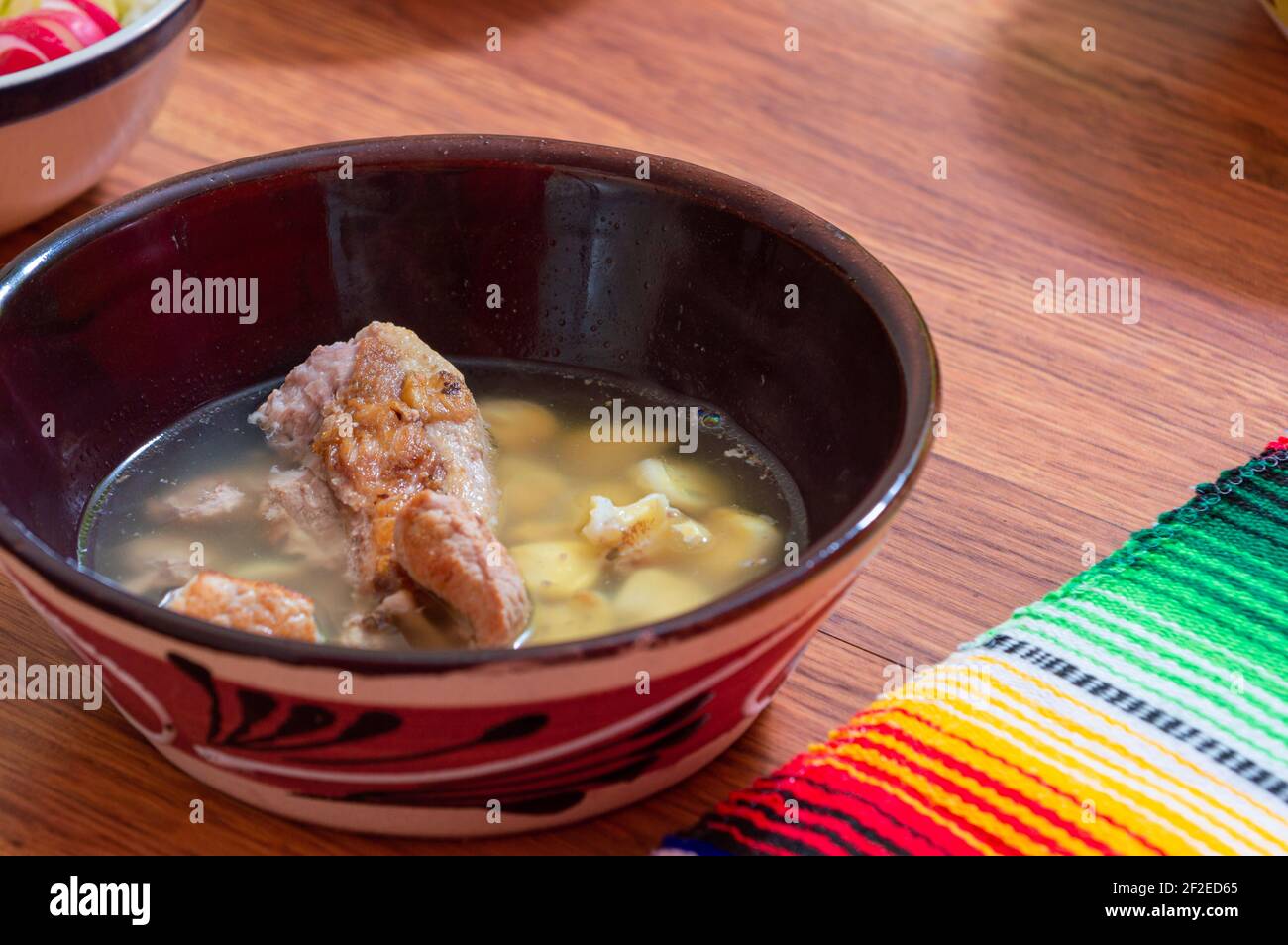 White pozole. Mexican pork and hominy corn stew Stock Photo - Alamy