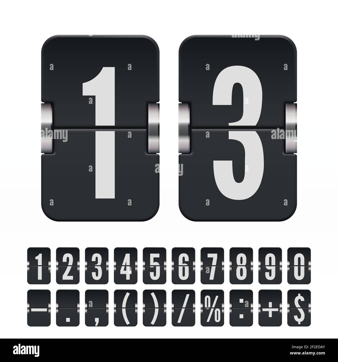 Set of black flip numbers and symbols on a mechanical scoreboard ...