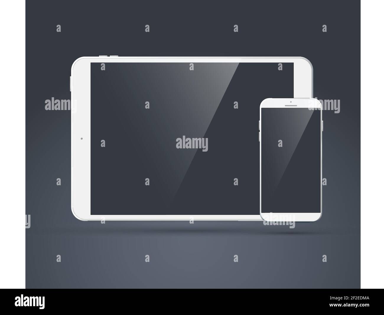 Set of modern tablet and mobile phone on the dark grey background with ...