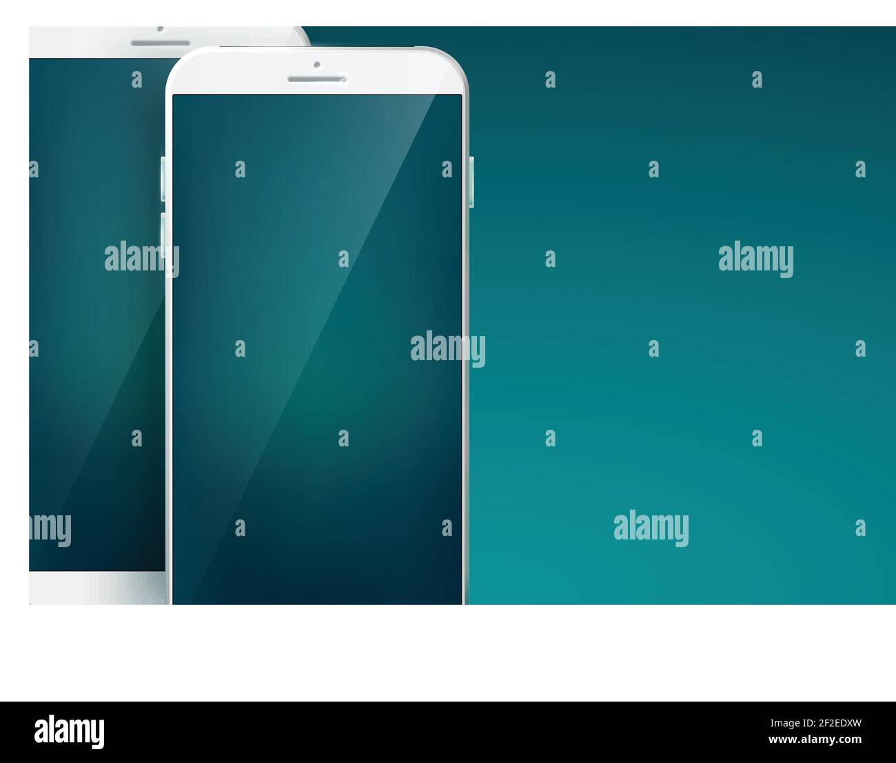 Modern design concept smartphone set with two white cellphones with ...