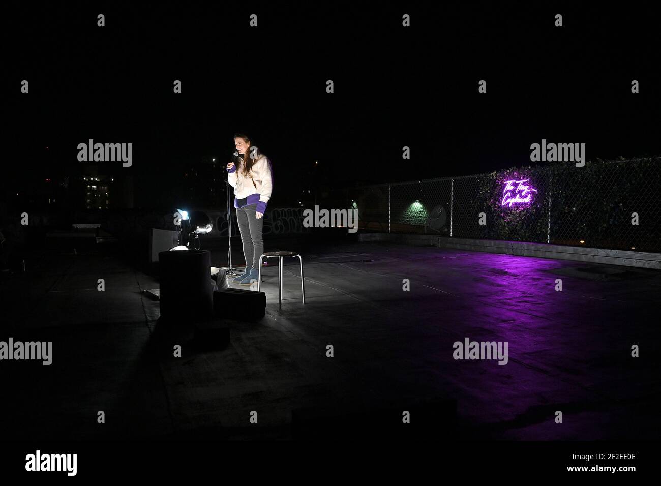 New York, USA. 11th Mar, 2021. Comedian Maddy Smith performs her stand ...