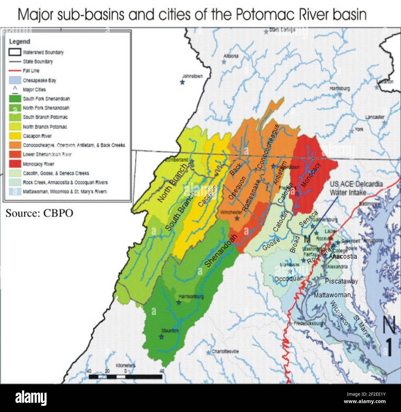 PR sub-basins with tributary names Stock Photo - Alamy