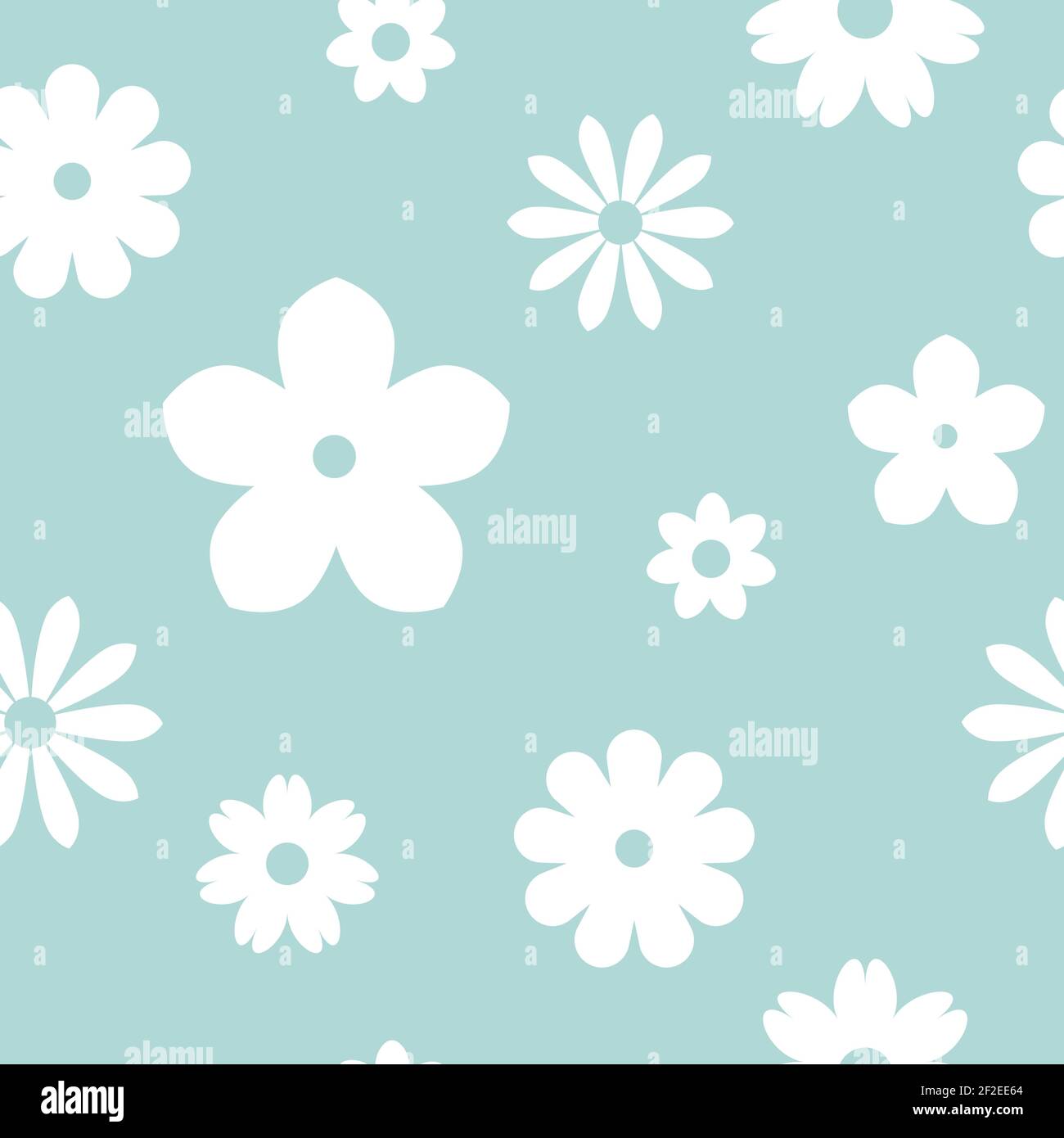 Seamless flower pattern. Powder blue background with white blossoms ...