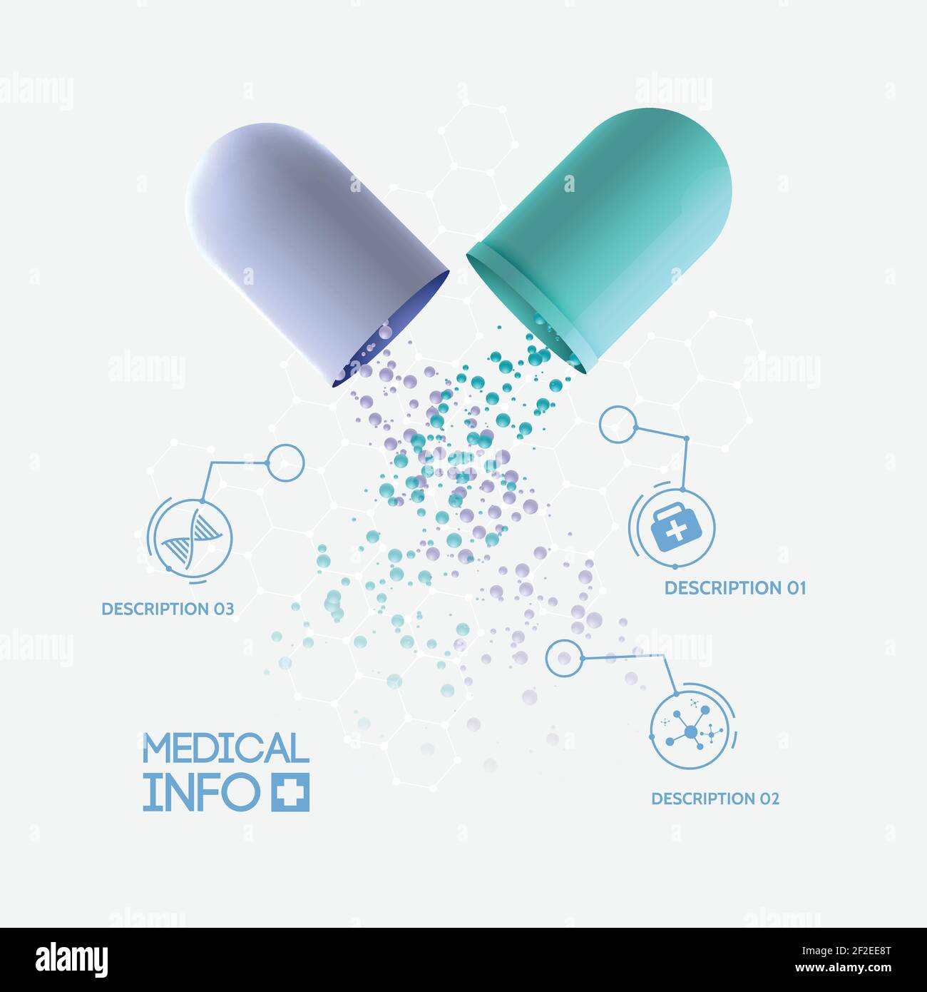 Abstract medicine infographic concept with medical opened capsule pill ...