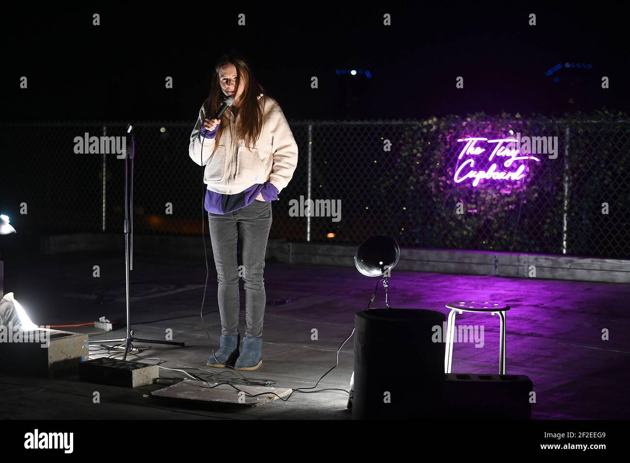 New York, USA. 11th Mar, 2021. Comedian Maddy Smith performs her stand ...