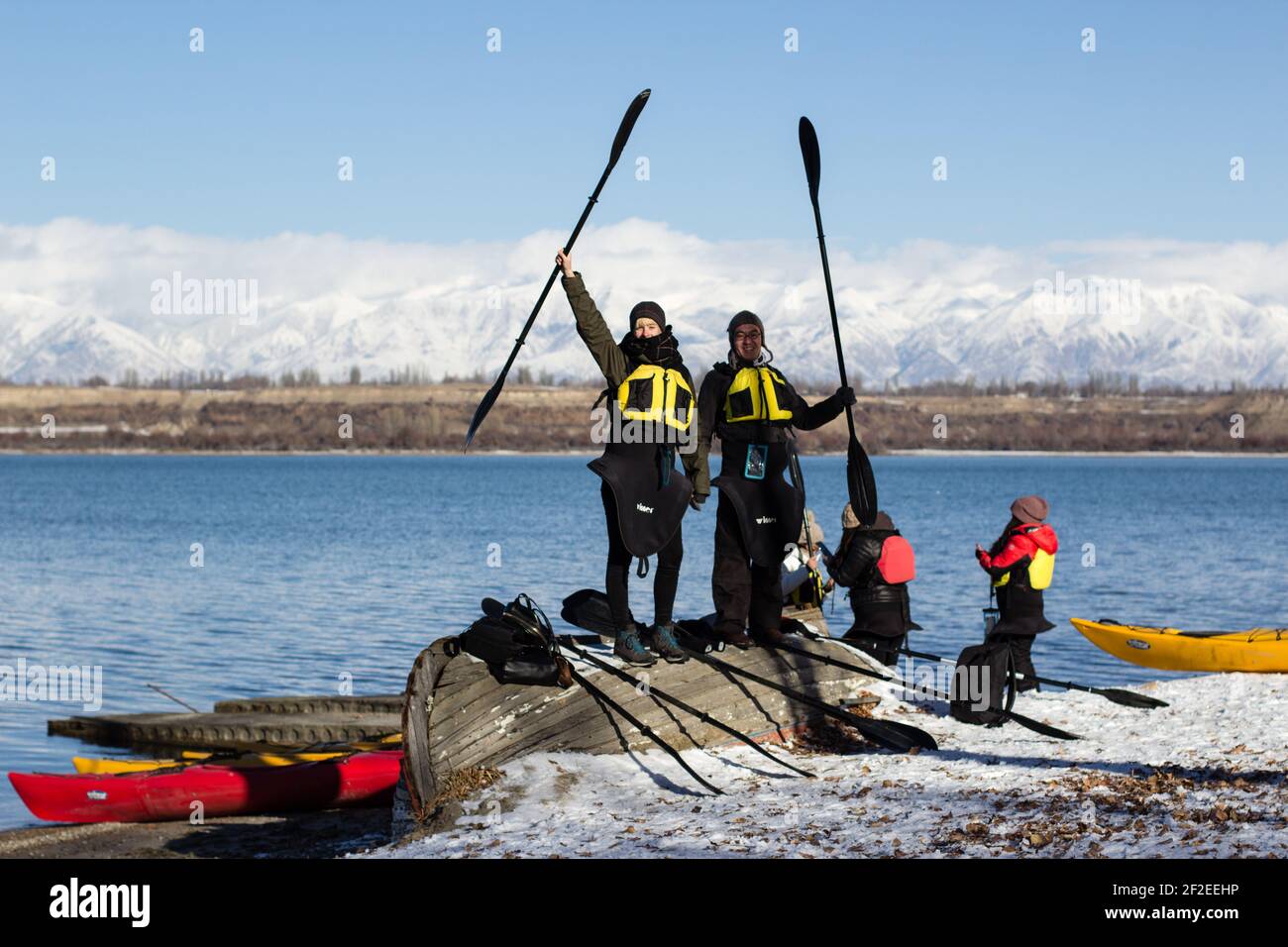 Winter Kayaking on Issyk Kol Lake in Kyrgyzstan Stock Photo - Alamy