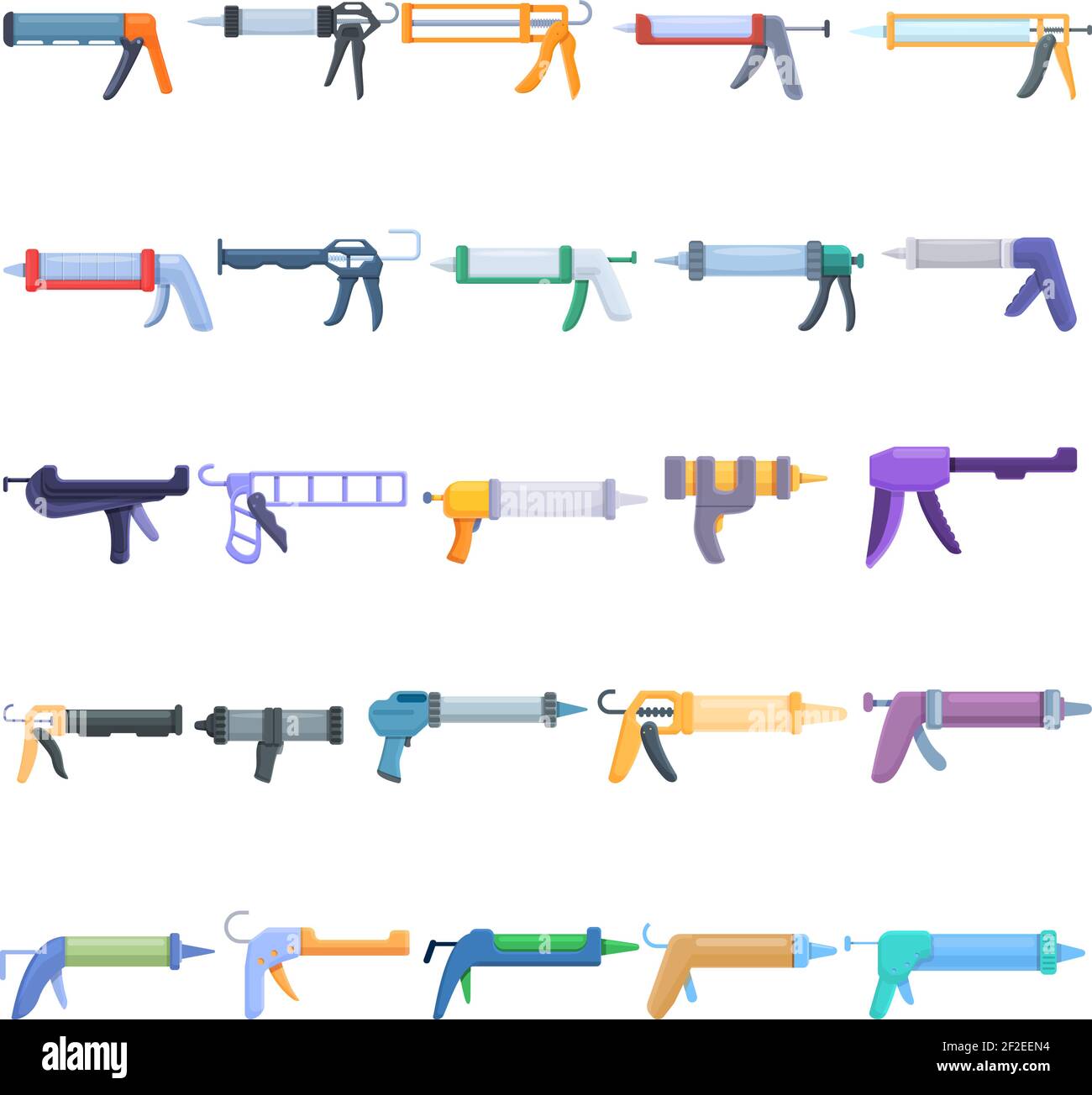 Silicone caulk gun icons set. Cartoon set of silicone caulk gun vector ...