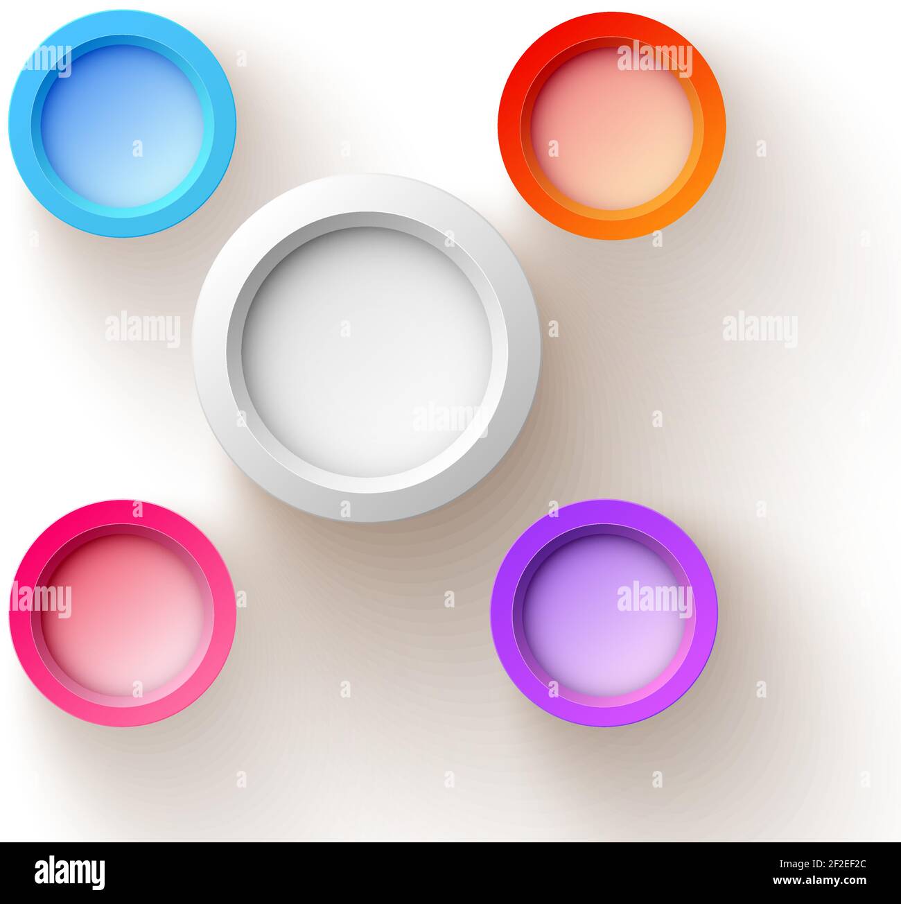 Abstract web design concept with five colorful blank round buttons on ...