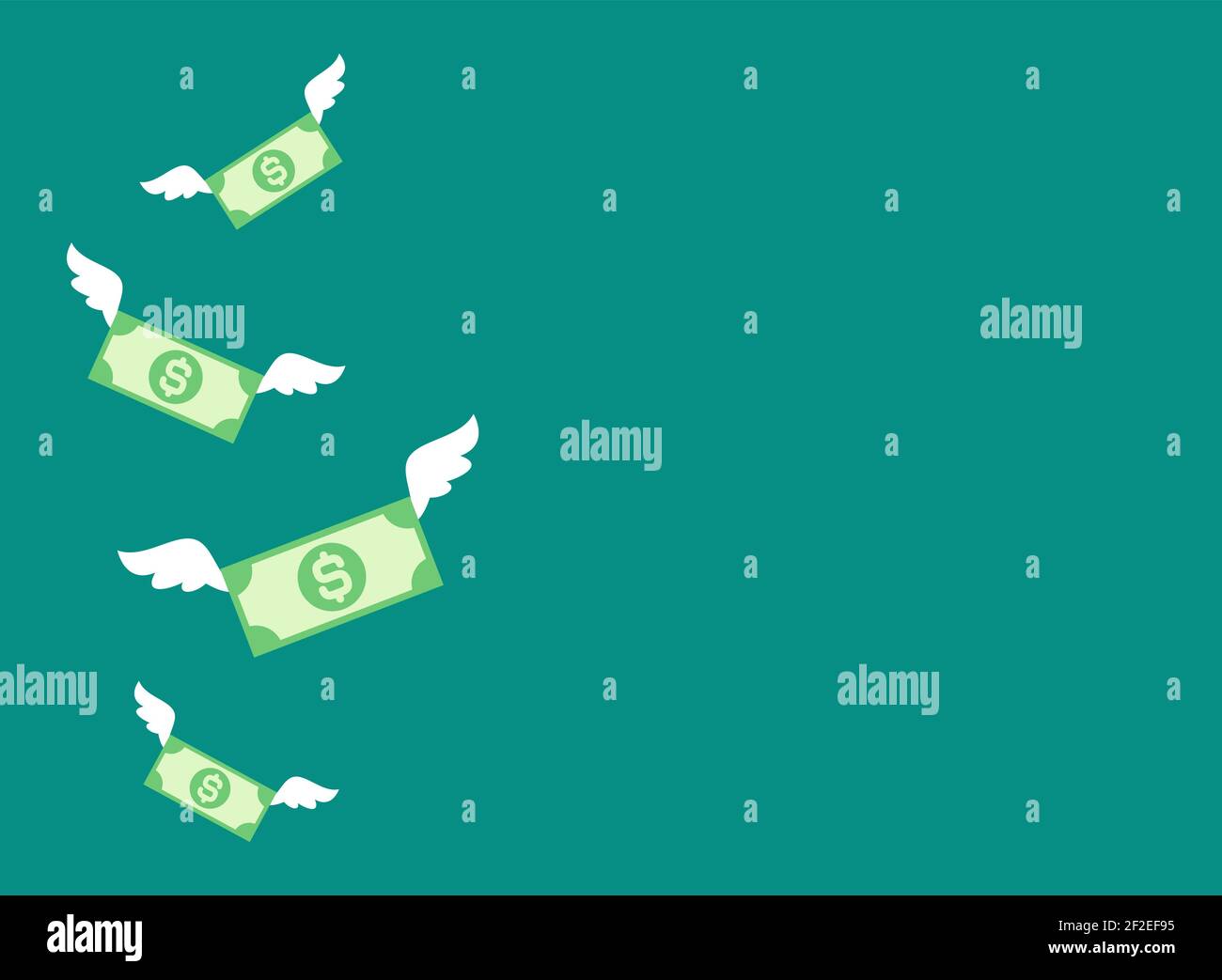 dollar banknotes with white wings. Flat blue background. Flying money ...