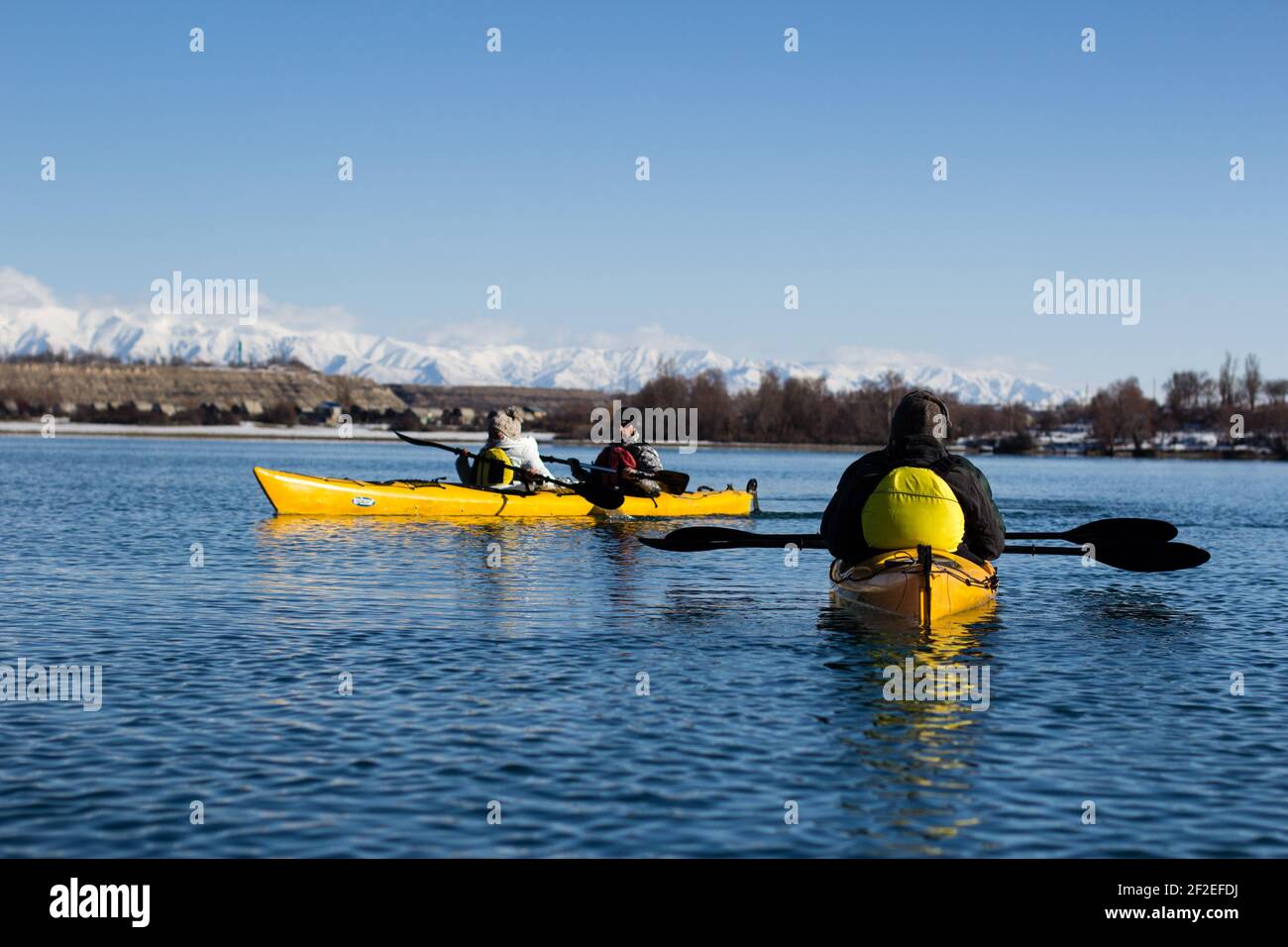 Winter Kayaking on Issyk Kol Lake in Kyrgyzstan Stock Photo - Alamy
