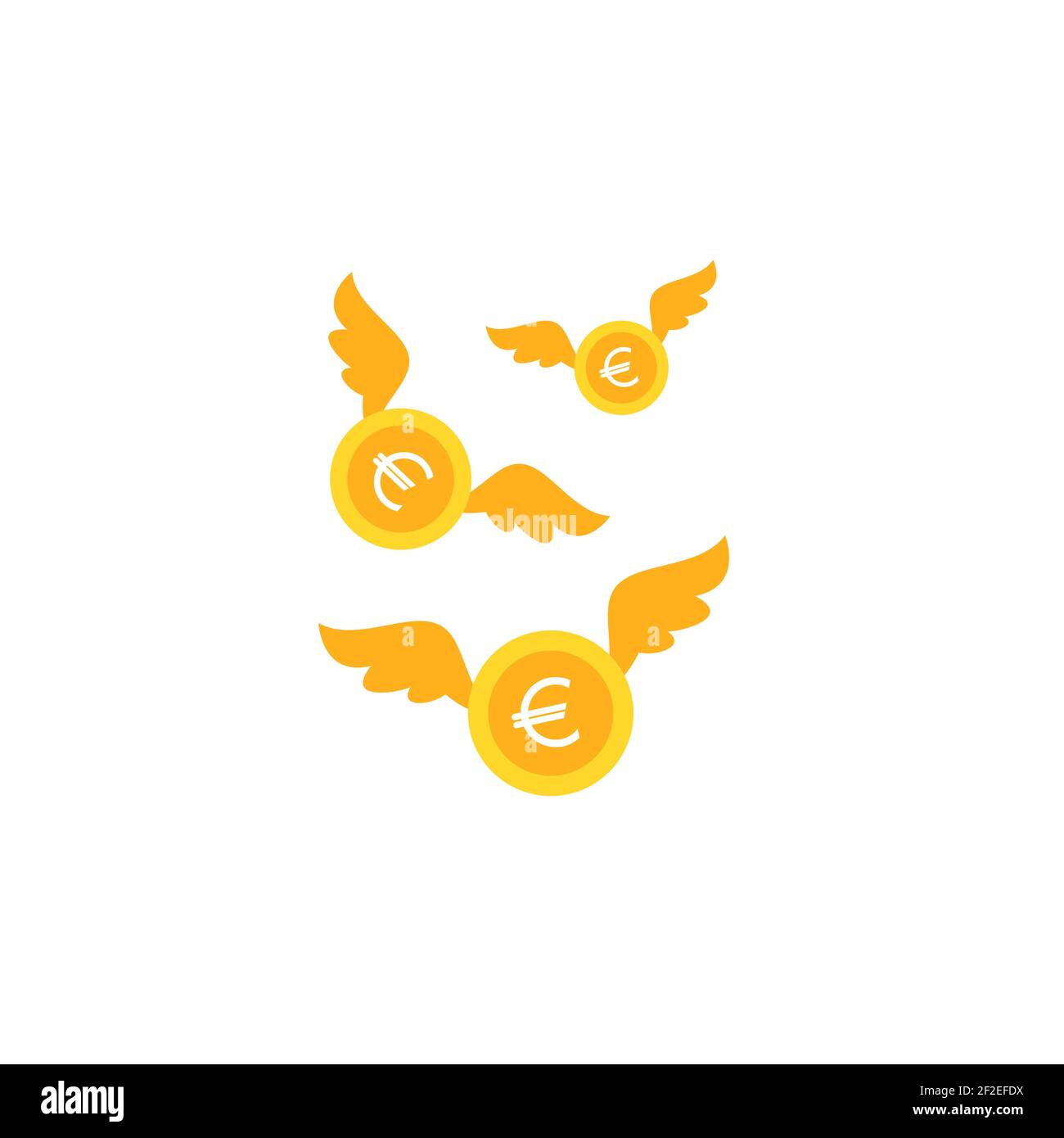 Gold euro coins with white wings. Flat icon. Isolated on white ...