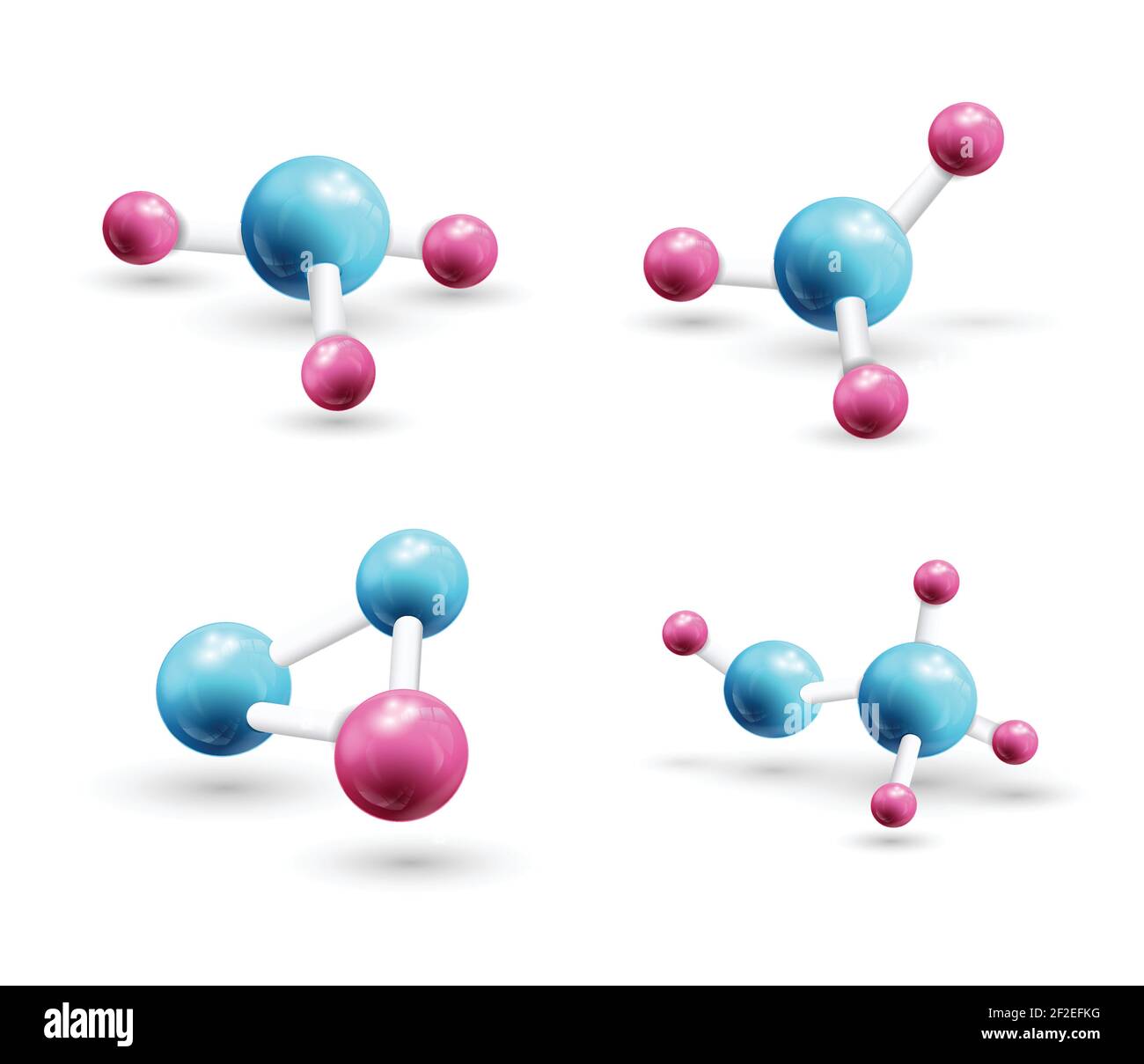 Set of model of 3d molecule consisting of three small atoms and big ...