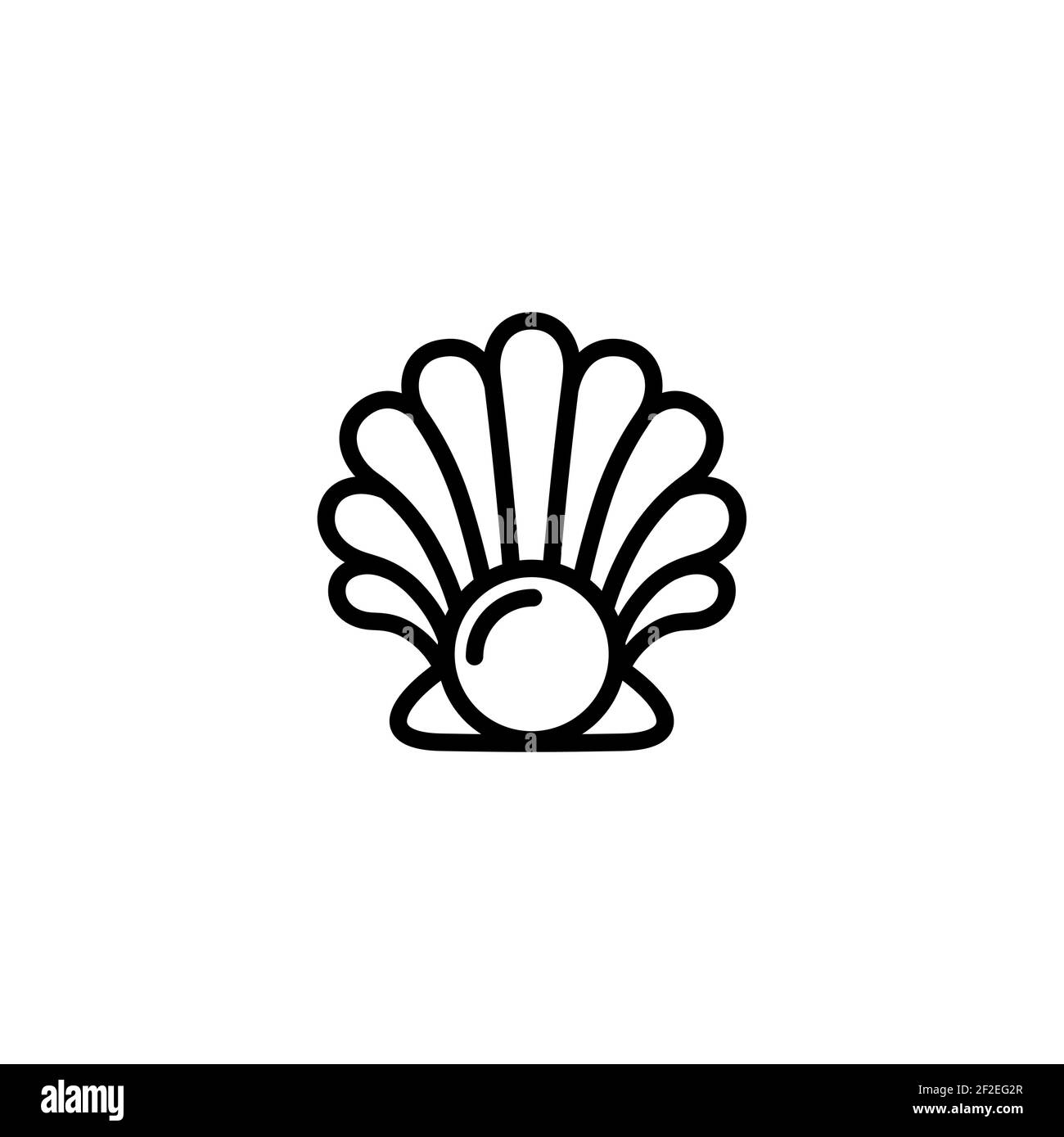 Sea shell with pearl line icon isolated on white. Shellfish ...