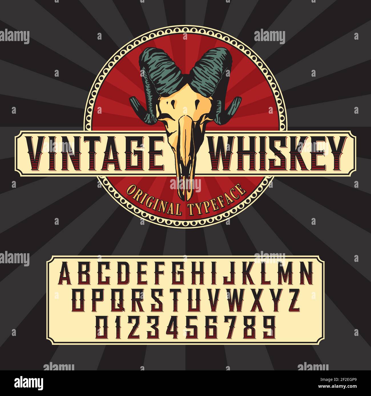 Vintage whiskey label font with sample label design in vintage style ...