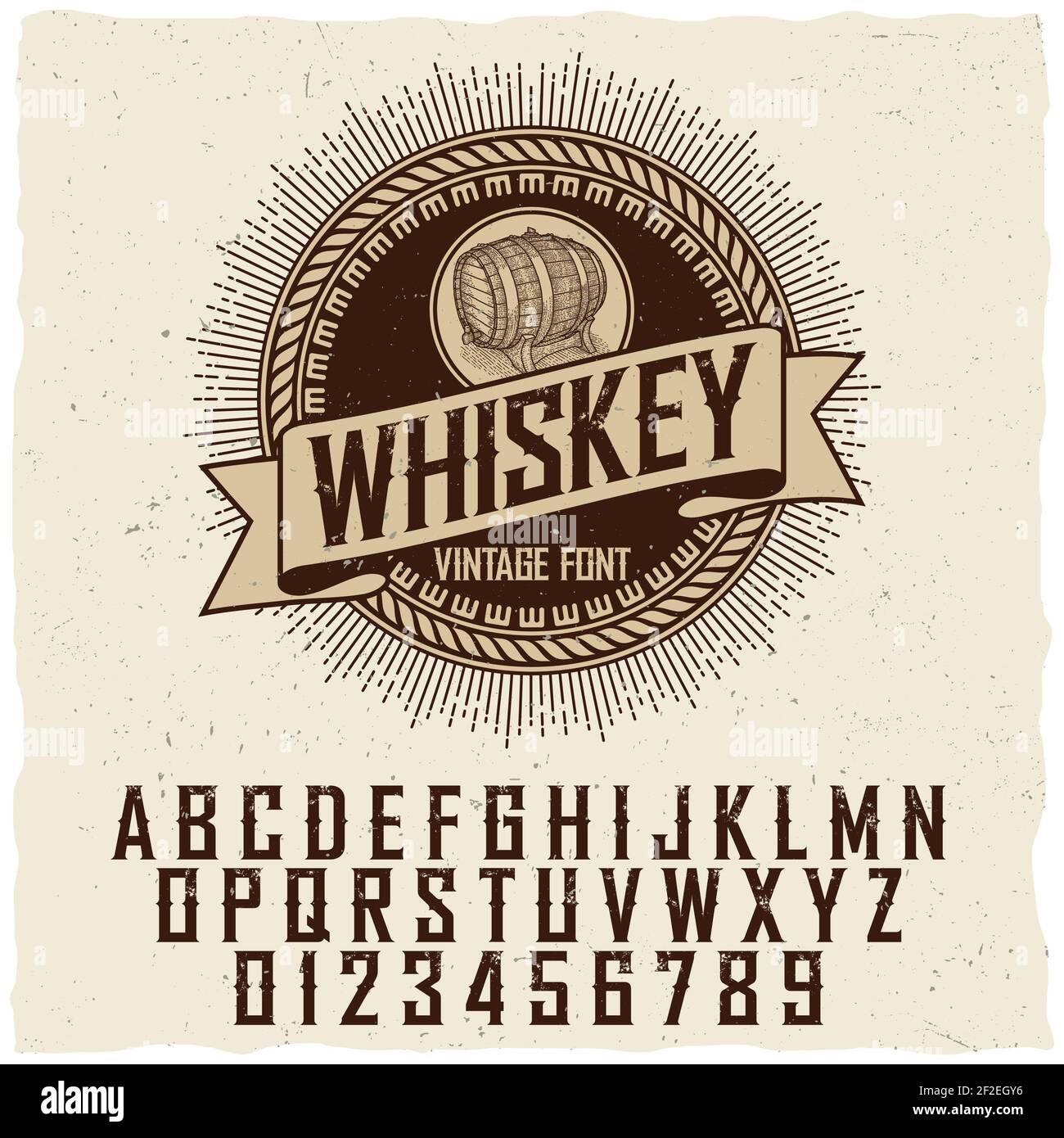 Vintage whiskey label font poster with sample label design vector ... Vintage whiskey label font poster with sample label design vector ...