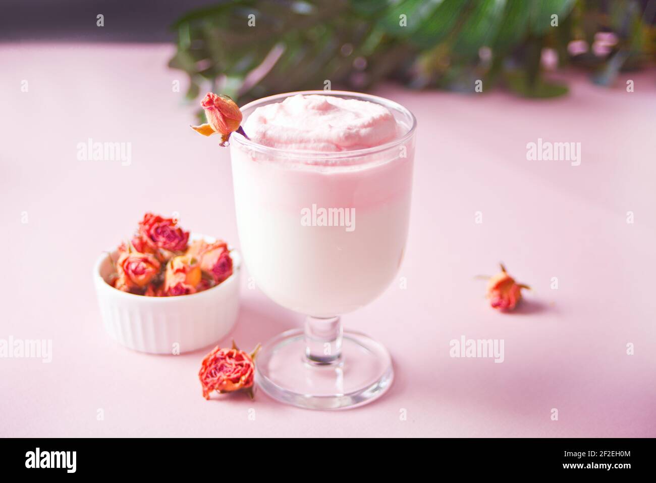 Glass of rose iced Dalgona whipped drink coffee Stock Photo - Alamy