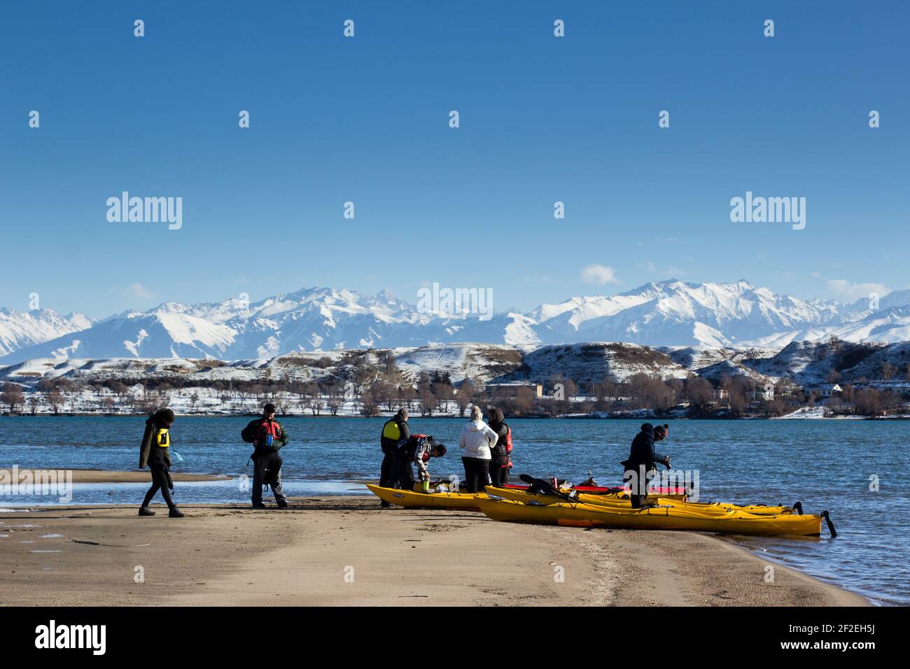 Winter Kayaking on Issyk Kol Lake in Kyrgyzstan Stock Photo - Alamy