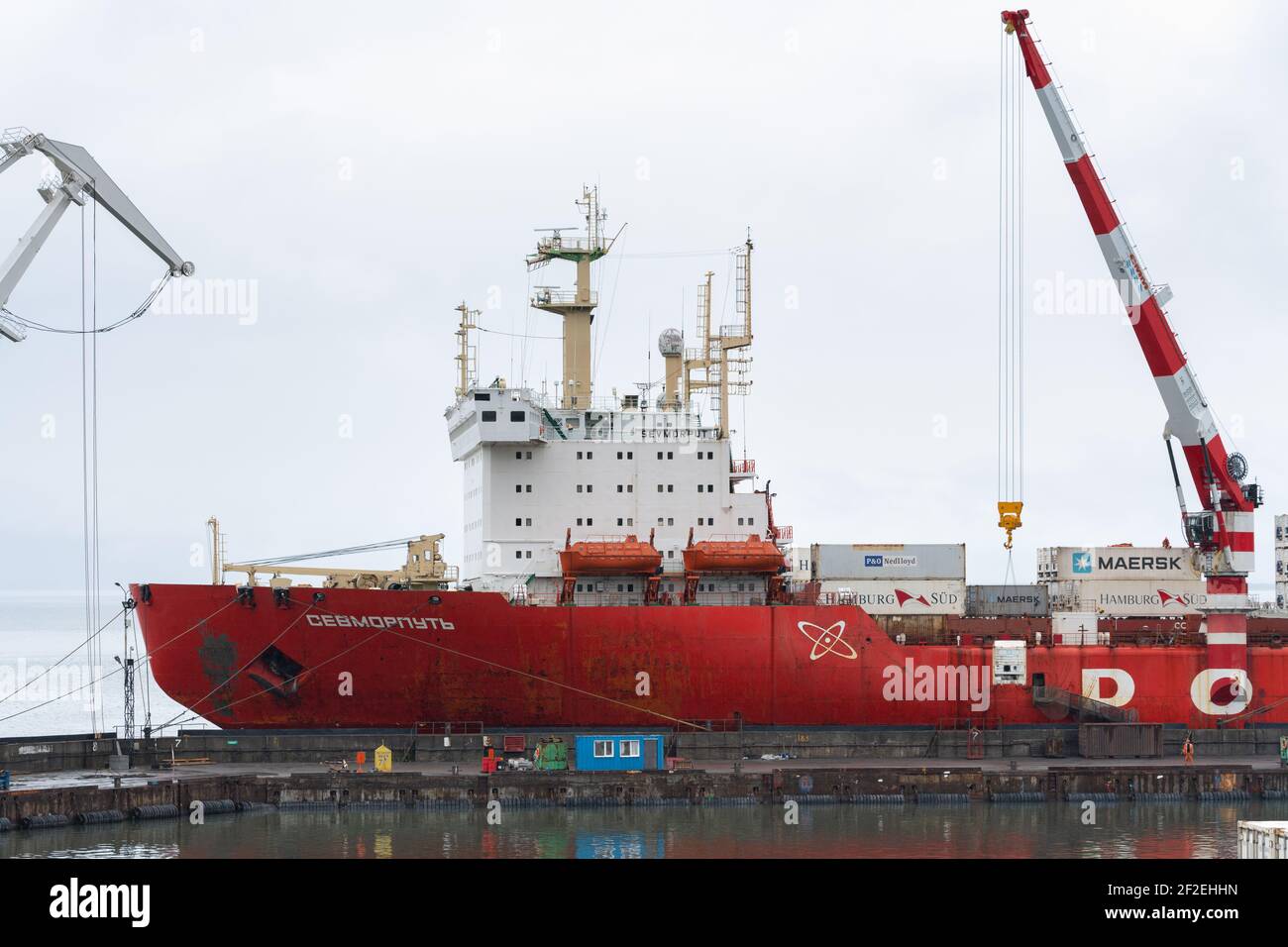 Cargo container ship nuclear-powered icebreaker Sevmorput Russian ...