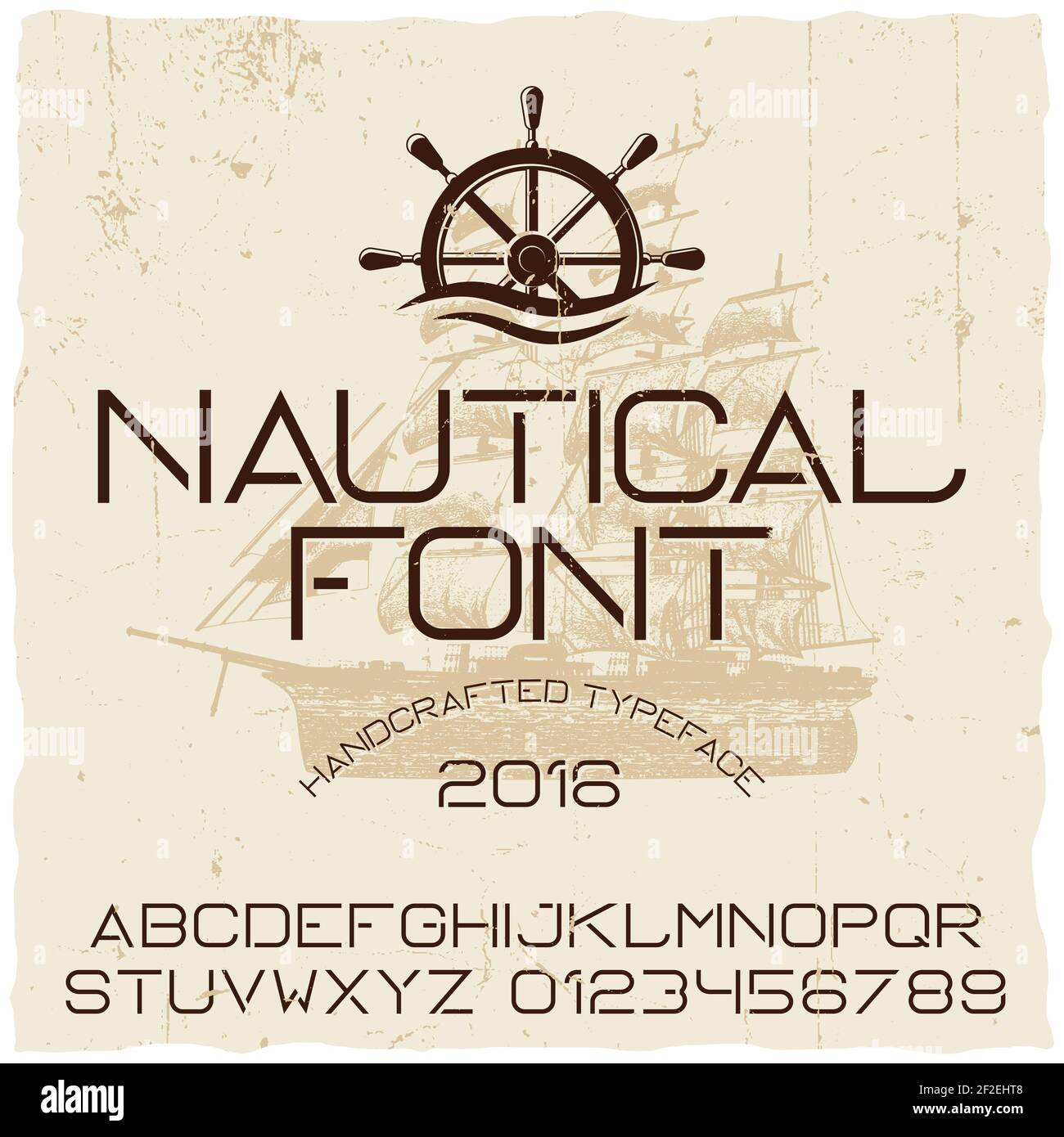 Nautical hand crafted typeface poster with ship in the centre vector ...