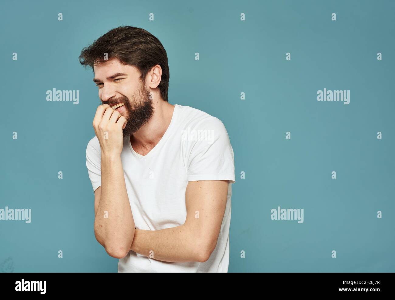 Emotional man gestures with his hands surprise shock model Stock Photo ...