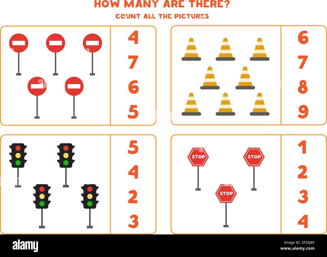 Count traffic signs and circle the correct answers. Math game for kids ...