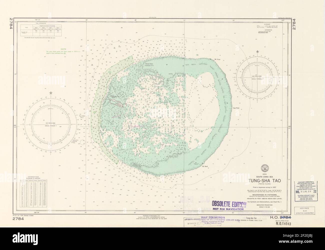 Pratas Atoll nautical chart 1946 Stock Photo - Alamy