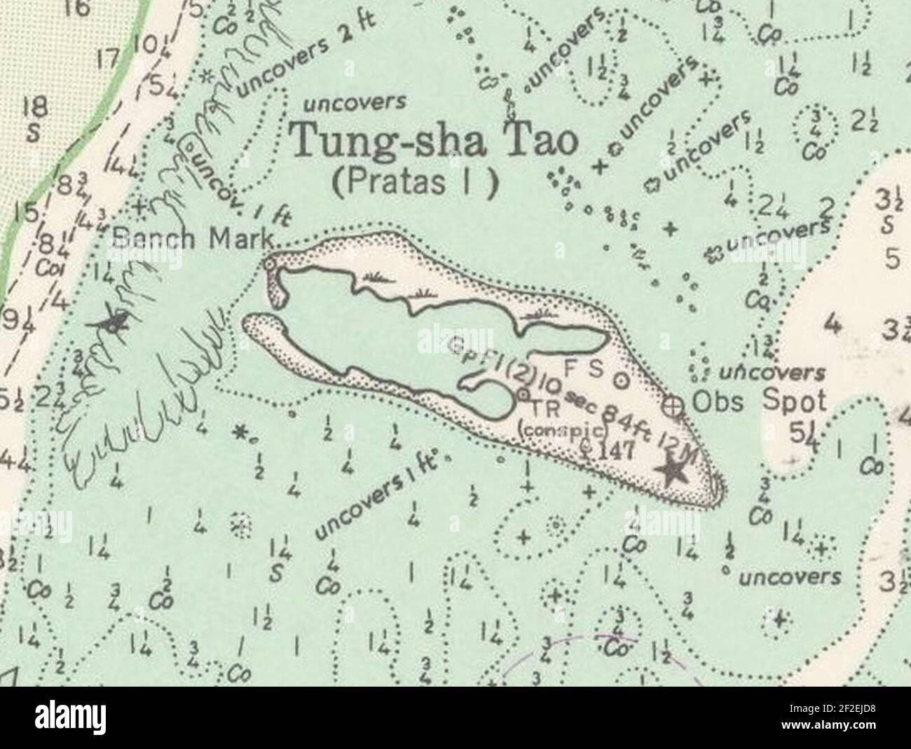 Pratas Atoll nautical chart 1946 extracted Stock Photo - Alamy