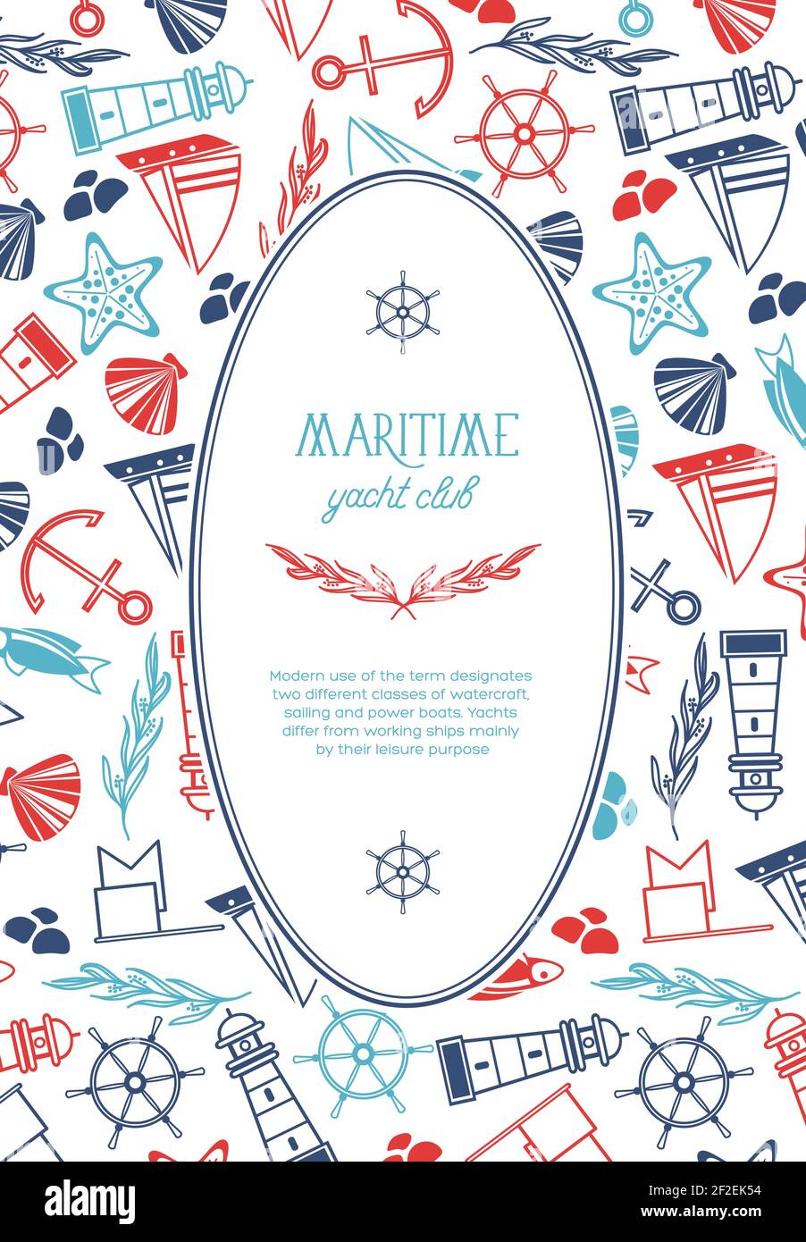 Vintage marine template with text in oval frame and hand drawn nautical ...